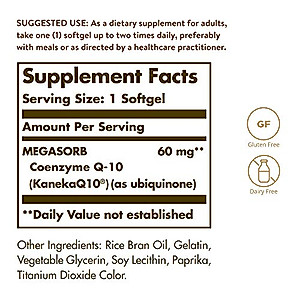 Solgar Megasorb CoQ-10 60 mg, 120 Softgels - Supports Heart & Brain Health - Coenzyme Q10 Supplement - Enhanced Absorption, Easy to Swallow - Gluten Free, Dairy Free - 120 Servings