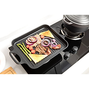 S·KITCHN Nonstick Grill Pan, Induction Stove Top Grill Plate, Glass Grilling Pan for Indoor, Gas Range Grill Panel/Skillet