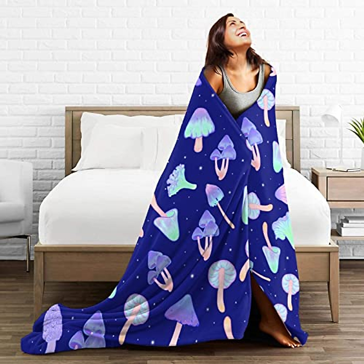 shangtiezao Magic Mushroom Blanket Throw Blanket Lightweight Blanket Flannel Blanket for Sofa Couch Bed, Super Cozy and Comfy for All Seasons 50"X40" Navy Blue