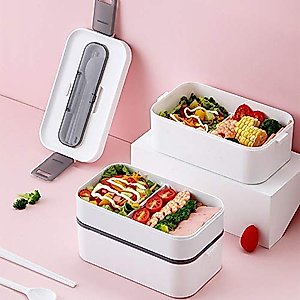 YFBXG Bento Box For Adults, Stackable Bento Lunch Container With Divider，Microwave Safe Leakproof Salad Lunch Container With Utensils & Lunch Bag(Blue)