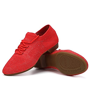 SWDZM Women Standard Practice Social Dance Beginner Ballroom Dancing Shoes Low Heel,Red,Heel 1 ",US 7