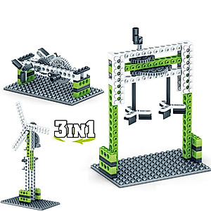 Ulanlan STEM Mechanics Gears Construction Kit 13 Models in 1, Motion Essential Set, Ferris Wheel/Merry-go-Round/Seesaw/Crane/Windmill Engineering Science Education Building Kit