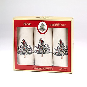 Spode - 3pc Fingertip Towel Set, Soft & Absorbent Cotton Towel, Christmas Bathroom Accessories