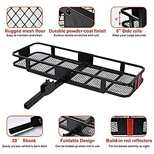 Basket Trailer Hitch Cargo Carrier 60"x 21" Folding Trailer Hitch Luggage Rack with Cargo Bag and Net, 550 LBS Capacity Vehicle Cargo Carriers Hitch Mount Fit 2" Receiver for SUV, Truck, Car