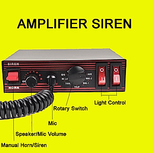 YHAAVALE CJB200E Amplifier Police Siren & Metal Ultra Slime Octagon Flat Speaker,DC12V 100W 8 Tones Wired Mic Loudspeaker Emergency Electronic PA System