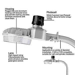 Konlite 45W LED Dusk to Dawn Light- 5800LM - 5000K - 175W MH Equal - UL - Prefect Security Area Light for Barns, Yards, Roadways, Loading Docks and More