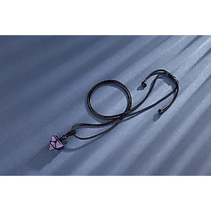 YATOJUZI Amethyst Healing Crystal Necklace Pointed Pendant Necklaces Adjustable Rope Natural Pyramid Gemstone Stone Necklace Reiki Quartz Jewelry for Women Men