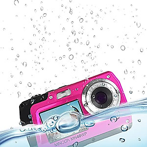 Minolta MN40WP-PK 48 MP Dual Screen 2.7K Ultra HD Waterproof Digital Camera, Pink Bundle with Lexar 64GB Memory Card. Camera Case, Floating Bobber Handle and Microfiber Cleaning Cloth