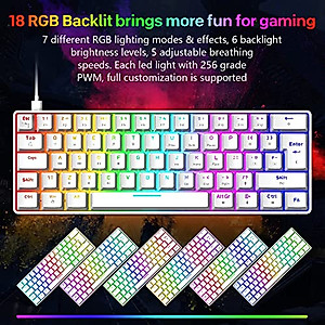 SELORSS ZIYOULANG T60 60% Compact Mechanical Gaming Keyboard RGB Chroma Type C Ergonomic Mini Keyboard UK Layout 12000DPI Gaming Mouse Honeycomb Shell for PC/PS4/PS5/Xbox(Red Switch)