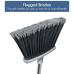 Broom for Outdoor Indoor, Folews Heavy Duty Broom 56 Inch Long Handle Angle Broom for Sweeping Kitchen Shop House Office Commercial Broom