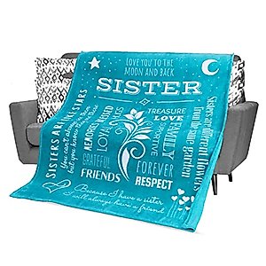 Gifts for Sister Blanket, Mothers Day, Birthday Gift for Sister from Sister, Say Happy Birthday Sister with a Snuggly Soft Sister Throw Blanket 60x50 Inches (Teal, Fleece)
