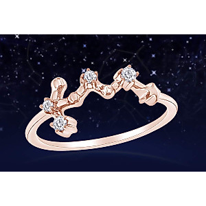 AFFY 1/10 Carat Natural Round Diamond Celestial Star Horoscope Astrology Virgo Zodiac Sign Ring In 14k Rose Gold Over Sterling Silver (0.1 Cttw, H-I Color, I1-I2 Clarity) Ring Size - 7.5