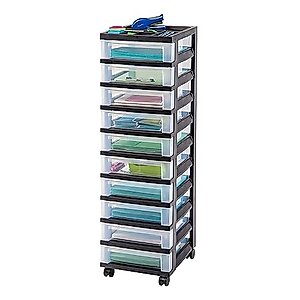 IRIS USA Craft Plastic Organizers and Storage, Rolling Storage Cart for Classroom Supplies, Storage Organizer for Art Supplies, Drawer Top Organizer for Small Parts, 10 Drawers, Black