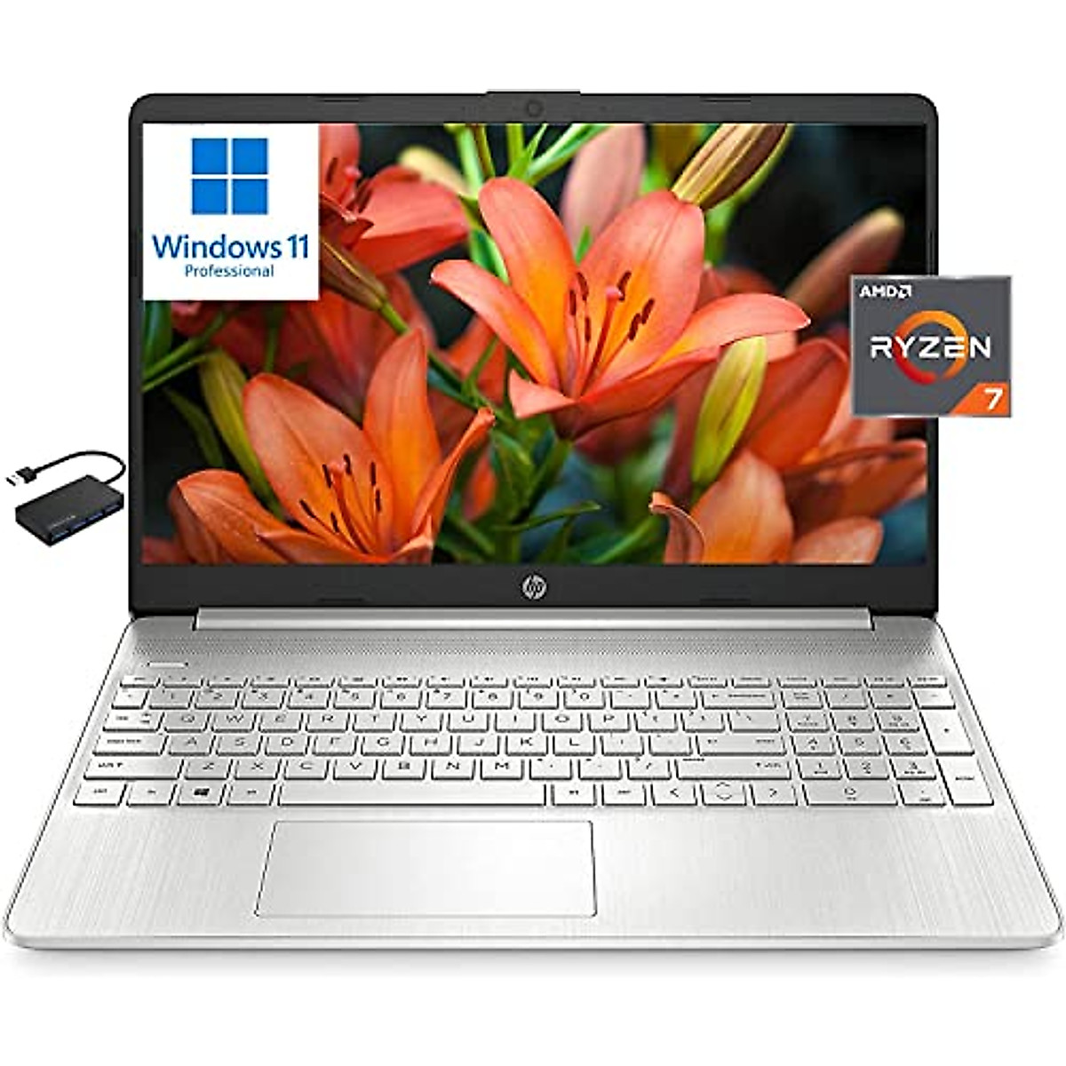 HP [Windows 11 Pro] 15 15.6" HD Business Laptop Computer, 8-Core AMD Ryzen 7 5700U (Beats i7-1180G7), 64GB RAM 2TB PCIe SSD, AMD Radeon Graphics, Wi-Fi 6, Bluetooth 5.2, w/Hub