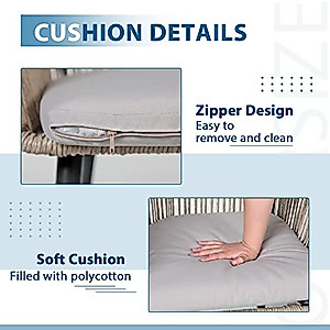 JOIVI 5 Piece Outdoor Dining Set, Wicker Patio Furniture Dining Table and Chairs Set with Cushions for 4 People, Tempered Glass Tabletop with 2.16” Umbrella Hole, for Lawn, Backyard, Garden