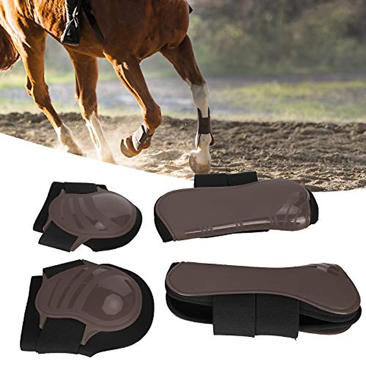 Horse Leg Protector PU Horse Front Hind Leg Boots Horse Riding Boots Pony Shock Absorbing Show Competition Leg Protection[Brown L] Hip & Joint Care