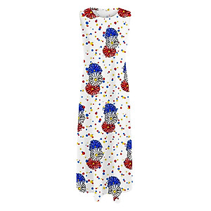 Long Sundresses for Women Women Casual Printing Loose Sundress Long Dress Crisscross Sleeveless Split Maxi Dress Summer White