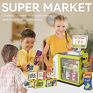 Cash Register Playset for Kids - 48PCS Pretend Play Money, Calculator, Scanner, Credit Card and Play Food for Boys and Girls Ages 3+ (668-124)