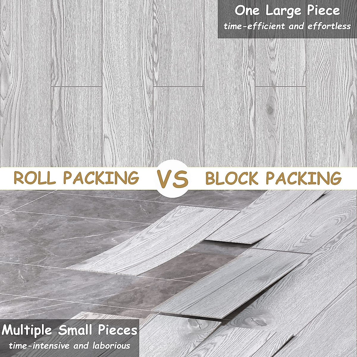 Freshtour Vinyl Flooring Roll, Wood Grain Peel and Stick Floor Tiles 23.6"x 393.7"/64 Sq.Ft, Wear-Resistant and Waterproof Vinyl Plank Flooring for Bedroom Living Room Kitchen RV Office, Light Gray