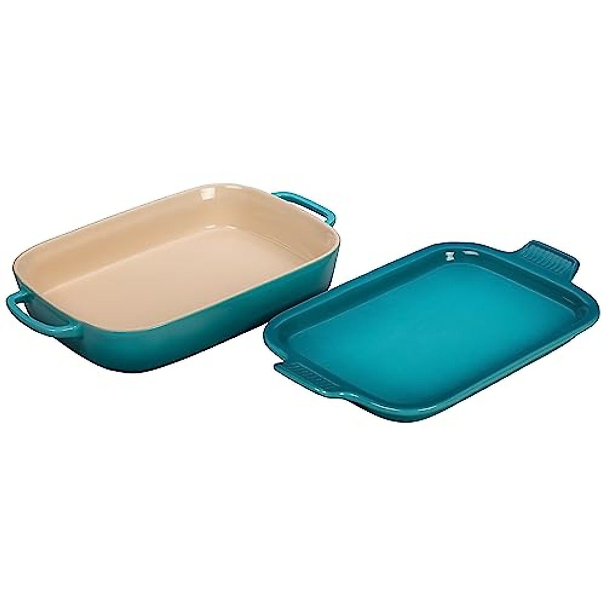 Le Creuset Stoneware Rectangular Dish with Platter Lid, 14 3/4" X 9", Caribbean