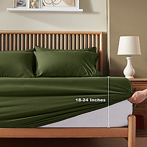 Homiest Extra Deep Pocket Cal King Size Sheets Set, 6 Pieces Soft Olive Green Sheets 18-24 Inch Deep Pocket Bed Sheets, Hotel Luxury 1800 Thread Count Microfiber Bed Set Fits Ultra Deep Mattress