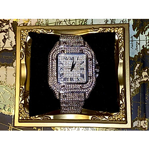 Luxury CZ Diamond Iced Bracelet Watch - Roman Numeric Square Dial - Custom Fit, Bust Down Watch For Men, Women & Hip Hop/Rapper Choice - Mens Jewelry