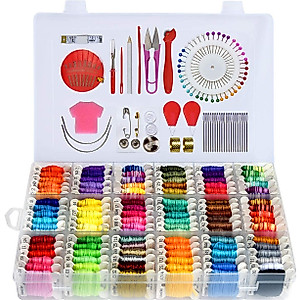 Embroidery Floss Cross Stitch Threads String Kits with Organizer Storage Box Included 108pcs Colorful Friendship Bracelets Floss with Number Stickers&Floss Bobbins &110 Pcs Cross Stitch Tool Kits