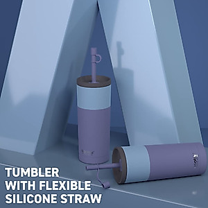 asobu Sippy Double Wall Stainless Steel Tumbler with Silicone Flexible Straw, 20 Ounces (Pastel Purple)