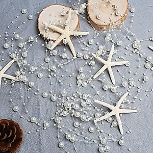 20 PCS Christmas Natural Starfish Ornaments 3-4'' + Beaded Starfish Garland Christmas Decorations 80Inch