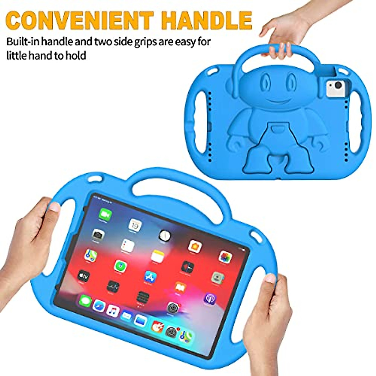 TOEVEK iPad Air 4th/5th Generation Case for Kids, iPad Air 10.9 inch 2020/2022 Case with Shoulder Strap, Handle Stand Protective Case for iPad Pro 11(2022/2020/2021/2018) and iPad Air 4/5, Blue