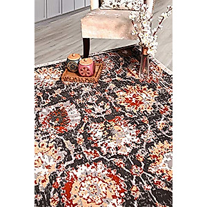Furnish my Place Abstract Area Rug - 2 ft. x 4 ft, Dark Grey, Distressed, Floral Rug with Rustic Print