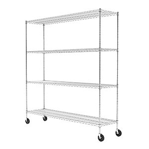 SafeRacks - NSF Certified Storage Shelves, Zinc, Heavy Duty Steel Wire Unit with Wheels and Adjustable Feet, Garage or Bakers Rack, Kitchen, Pantry Shelf - (18"x72"x72" 4-Tier) (Silver)