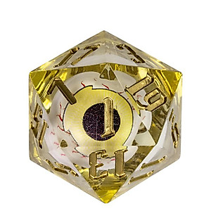 Yellow Beholder Eyeball Sharp DND Dice Set with Leather Dice Box | for Dungeons and Dragons, D&D, Sharp Edge, D20 Polyhedral Resin Dice, Dungeons and Dragons Gifts, Accessories