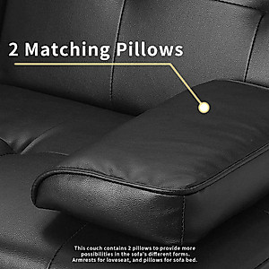 AINN 70 Inch Futon Sofa Bed, Twin Convertible Loveseat Sofa Couch, Removable Armrests Faux Leather Folding Sleeper Sofa with Cup Holder for Living Room Bedroom, Apartment and Small Space(PU, Black)