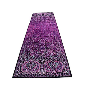 Unique Loom Imperial Collection Paisley, Distressed, Border, Vintage, Modern, Abstract Area Rug, 3 ft x 9 ft 10 in, Lilac/Black
