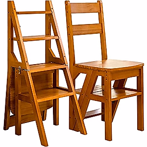 SoOSSN Vintage Step Stool Dining Chair Multifunction Farmhouse Kitchen Furniture,Thicken Wooden 2 in 1 Not-Slip Chair Ladder ( Color : A , Size : 35x19x14inch )