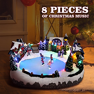 TOYESUNA Christmas Decoration Musical Snow Village Figurines Display Skating Pond Christmas Snow Globe Aldea De Navidad with 8 Music for Kids Gift Christmas Decor Home Decoración De Escritorio Large