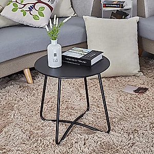 CaiFang Patio Side Table Outdoor, Metal Side Table Small Round Side Table Weather Resistant End Table Outdoor Table for Garden Porch Balcony Yard Lawn, Black