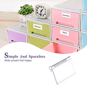 Storage Bin Labels Clip On,60PCS Clear Plastic Bin Labels Clips,Extra 80 Label Papers Included,Perfect for Wire Shelf,Baskets,Fabric Storage Cubes,Storage Closet,Cloth Bins,Food Pantry (6X4.2CM)