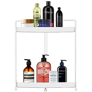 Lvssci 2 Tier Corner Shelf Rack Kitchen Counter Cabinet Bathroom Organizer Makeup Cosmetic countertop Organization and Storage Under Sink Organizers Perfume Trays for Dresser White