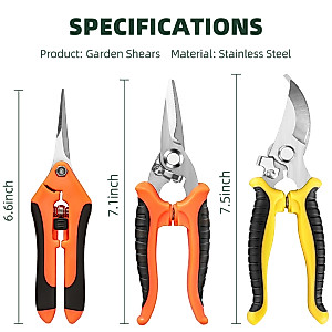 EWPJDK 3 Pack Garden Pruning Shears, Stainless Steel Garden Shears, Gardening Shears, Gardening Scissors, Garden Scissors, Garden Clippers, Pruning Snips, Pruning Shears for Gardening Garden Tools