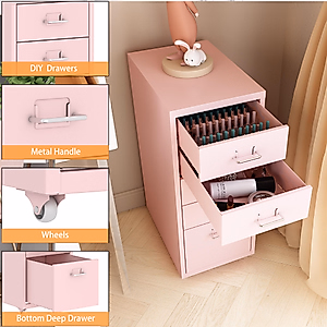 MIOCASA 5 Drawer Metal File Cabinet Mobile Underdesk Chest for Home Office (Pink)