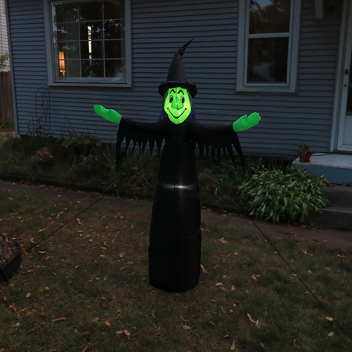 Sunnydaze 5' Wendolyn The Wicked Witch Inflatable Outdoor Halloween Decoration - Built-in Fan Blower and 2 LED Lights