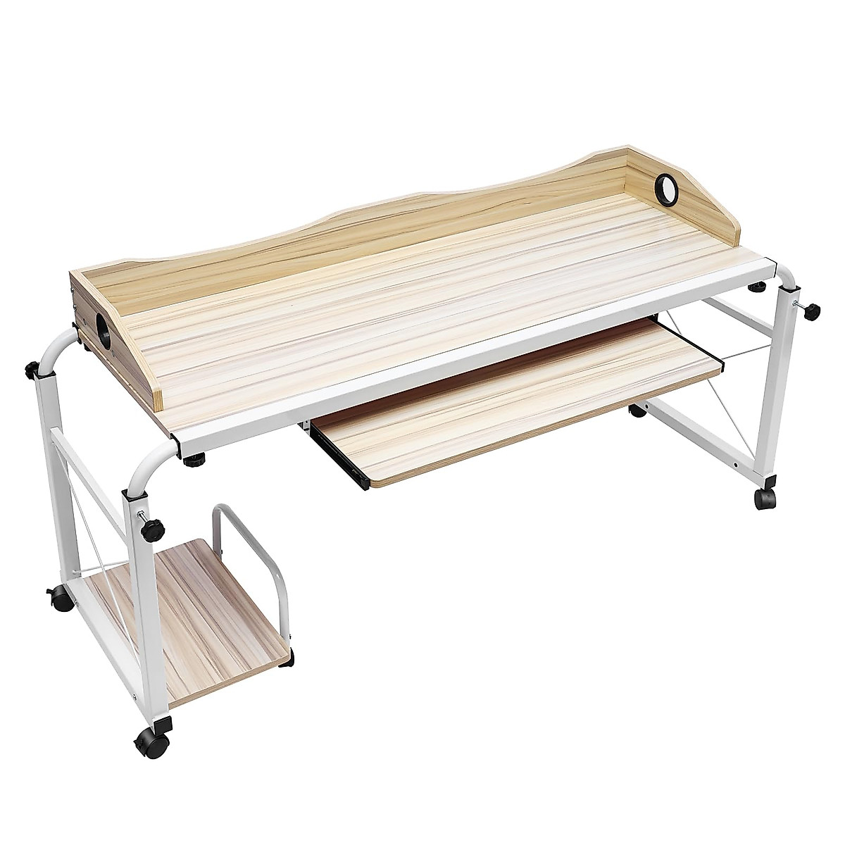 PaNeTnya Mobile Multifunctional Table Computer Desk,Height Adjustable Overbed Table with Wheels,Standing Workstation Laptop Cart,Rolling Bed Desk for Bedroom,Dining Room,Living Room