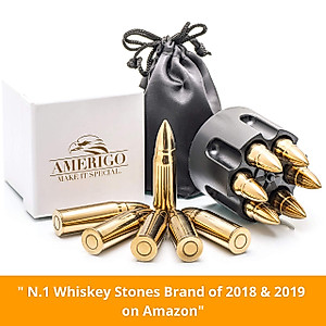 XL Gold Whiskey Stones in Base - Gift for Men, Valentines Day, Bar Accessories - Whiskey Gifts for Men, Boyfriend, Husband, Dad - Reusable Ice Cube - Regalos para Hombre