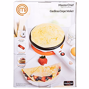 MasterChef Cordless Crepe Maker with Non-stick Dipping Plate plus Electric Base and Spatula, Recipe Guide Included, Fun Baking Gift