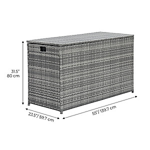 Teamson Home 154 Gallon Lined Weather Resistant Outdoor Rattan Wicker Patio Deck Storage Box with Soft Close Hinges for Patio Furniture Cushions or Pool Accessories, Gray