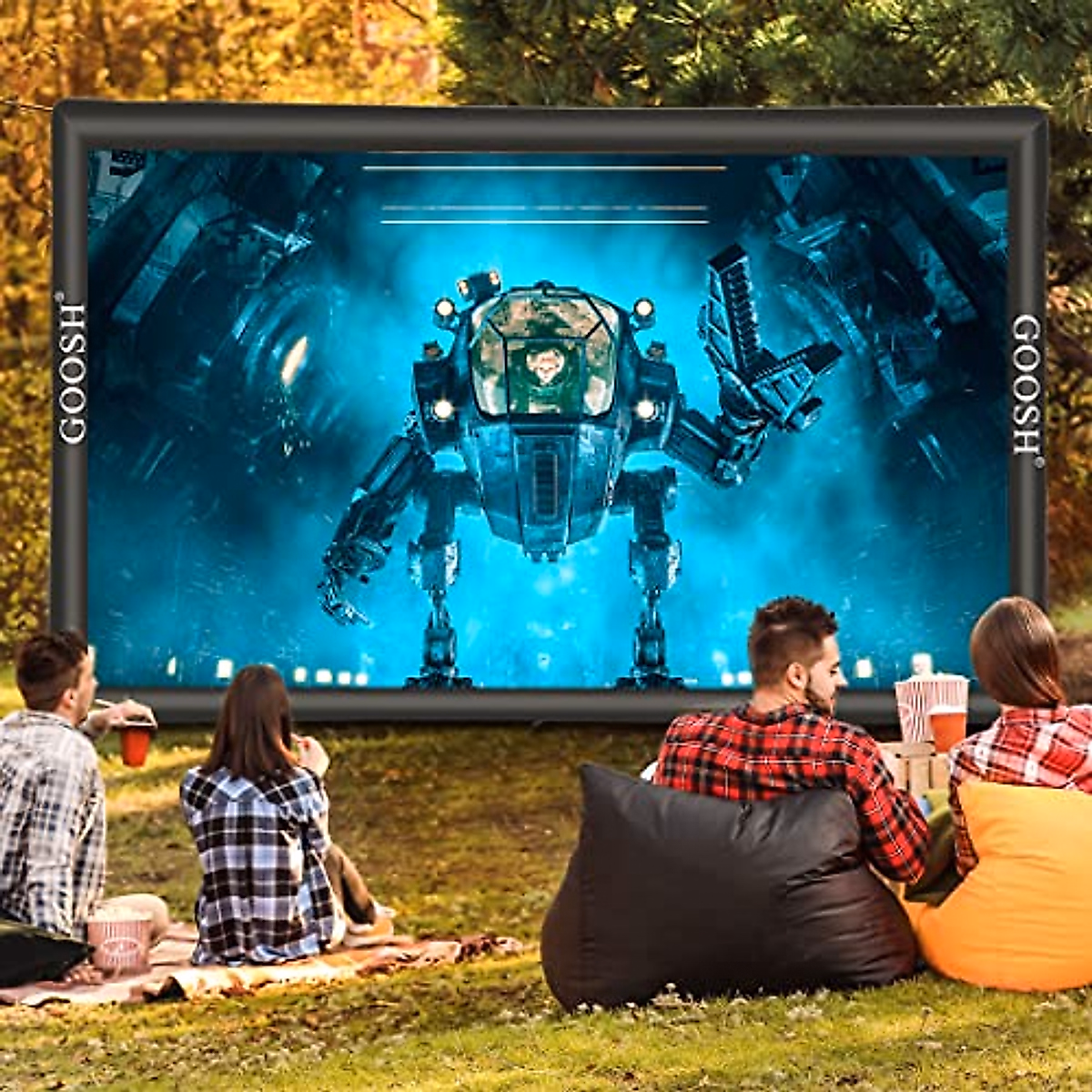 GOOSH Inflatable Projector Screen, Inflatable Movie Screen Outdoor with 350W Air Blower and Storage Bag, Easy Set up, 14FT Front and Rear Projection for Backyard Movie Night Theme Parties