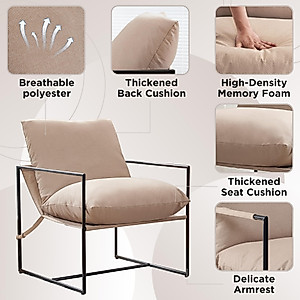 Fahomiss Mid Century Modern Accent Chair, Steel Armchair, Fabric Lounge Chair for Living Room, Bedroom, Home Office in Microfiber Upholstery, (Beige)