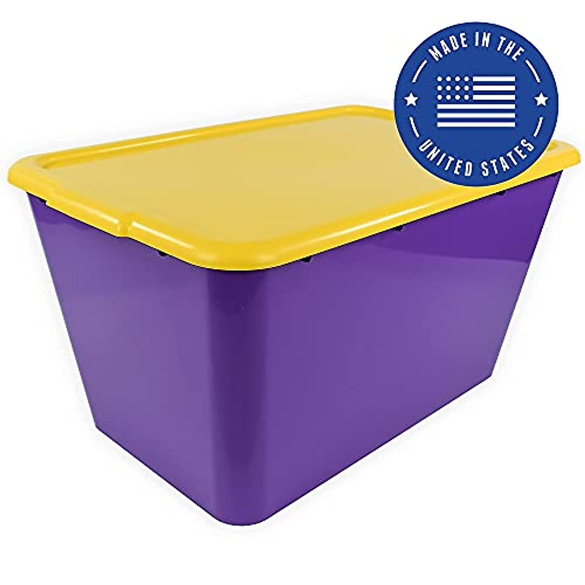 SIMPLYKLEEN 14.5-gal. (58-qt.) Plastic Storage Containers with Lid, Fan-Tastic Storage Bins Purple/Gold (Pack of 4)